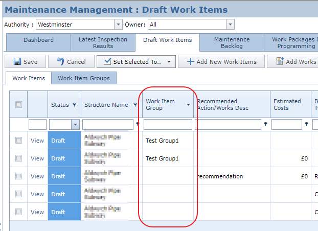 Maintenance Management (Workbank): Work Item Groups
